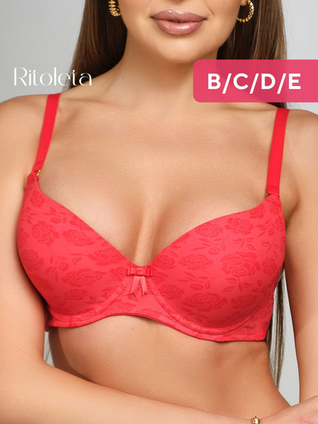 Бюстгальтер Женский Ritoleta классическая чашка, размер 85D красный Полиамид, Полиуретан ...