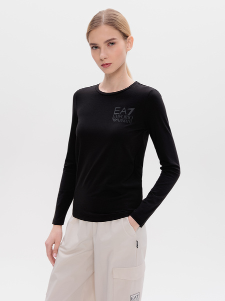 Лонгслив Женский EA7 черный, размер 42, 44 Полиэстер, Хлопок Повседневный купить c доставкой на ...