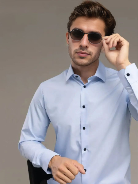 Рубашка Мужской Brostem голубой Длинный Модал, Хлопок, размер 56 Кнопки Россия купить c ...