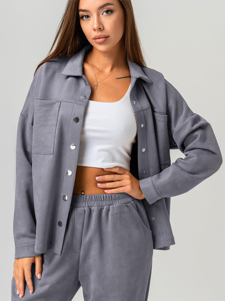 Комплект одежды Женский Happyfox Повседневный двойка серый, размер 56 Экозамша Однотонный ...