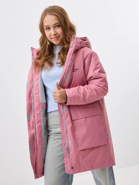 Куртка Девочки Avese Карманы, Капюшон розовый капюшон Breathable, Waterproof, размер 140 Длинный ...