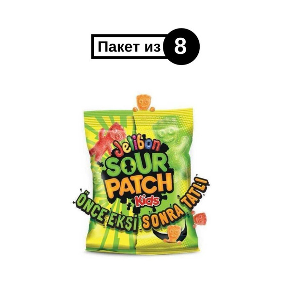 Kent Jelibon Sour Patch Kids, кисло-сладкий, смешанные вкусы, желейные бобы, 80 г, 8 шт. в ...