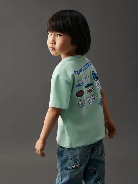 Футболка Мальчики Acoola зеленый лист Короткий, размер 104 Трикотаж, Хлопок Надписи свободный ...