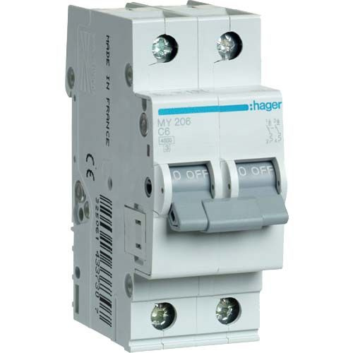 Автоматический выключатель Hager 2P, 4.5kA, C-6A, 2M, MY206 купить на OZON по низкой цене ...