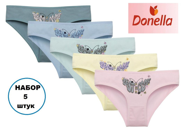 Комплект трусов Девочки Donella слипы Хлопок, Эластан голубой, пастельно-салатовый, размер 42 ...