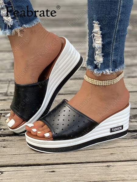 Шлепанцы Женский Feabrate, размер 36 Полиуретан Толстая подошва, Круглый нос R (средняя) Без ...