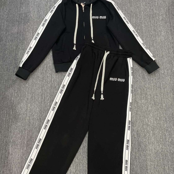 Комплект одежды Женский Miu Miu Повседневный черный меланж размер 44 46 Хлопок Логотип рост