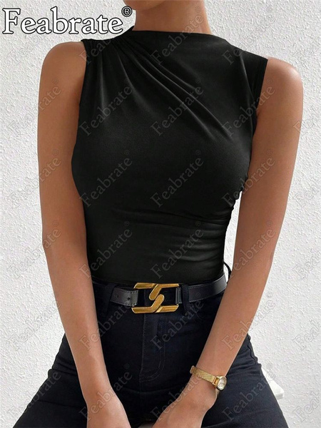 Майка Женский Feabrate черный, размер 44, 46 Полиэфирное волокно, Спандекс Спортивный Китай ...