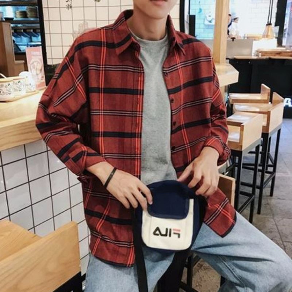 Рубашка Мужской CHAOPAI красный Длинный Хлопок, размер 52 свободный Пуговицы Китай косоворотка ...