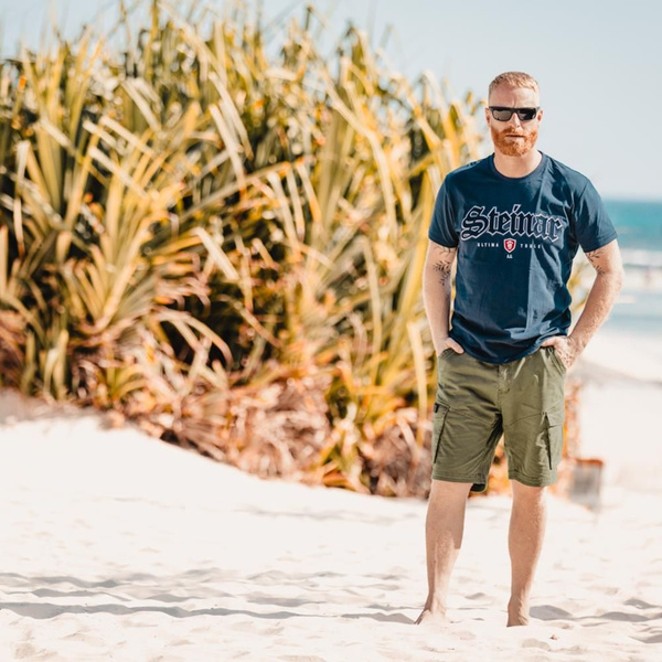 Футболка Мужской Thor Steinar синий, размер 48 Хлопок Надписи, Орнамент прямой Повседневный ...