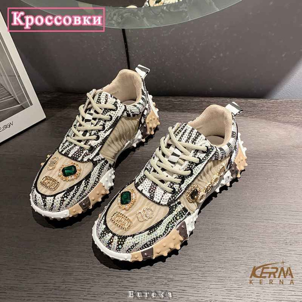 Кроссовки Женский KERNA Ситец, размер 37 На любой сезон Шнурки Кристаллы, Стразы купить c ...