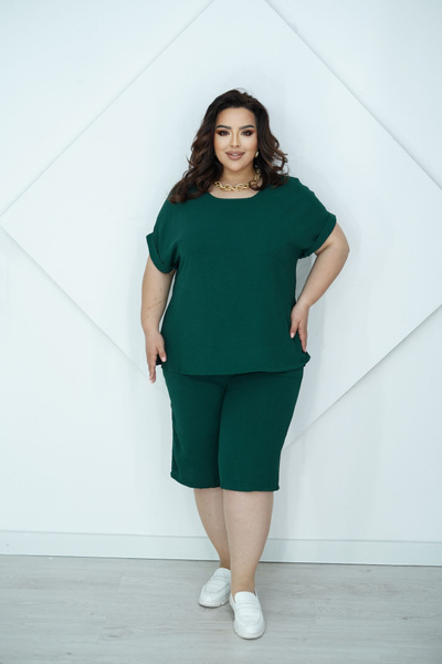 Комплект одежды Женский Assorti-moda Повседневный с бриджами зеленый, размер 60 Поливискоза ...