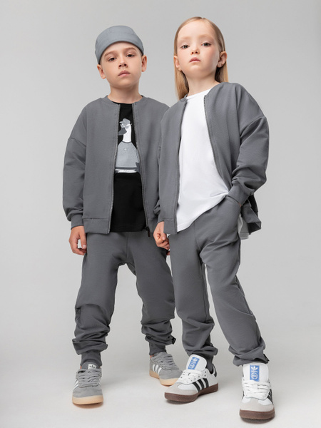 Костюм спортивный Мальчики, Девочки BODO Повседневный серый, размер 116, 122 Футер двухнитка ...