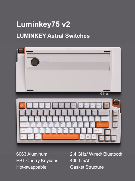 LUMINKEY Игровая клавиатура беспроводная Luminkey75 v2, 2.4 GHz/ Wired/ Bluetooth, Английская ...