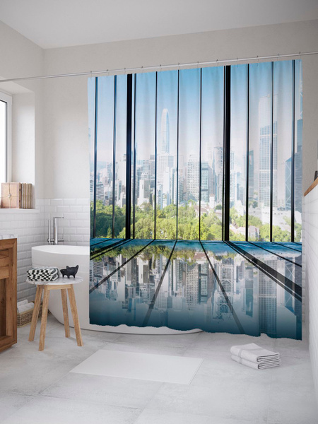Штора для ванной 200x180 см JoyArty окно, стекло, рама, вид, проем, комната, панорама, пейзаж ...