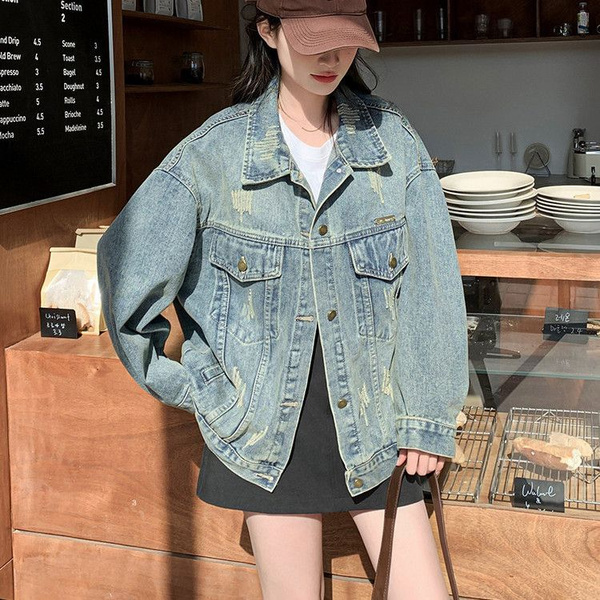 Куртка Женский YIFU HOME Карманы темно-синий Деним, Хлопок, размер 42 Длинный Демисезон ...