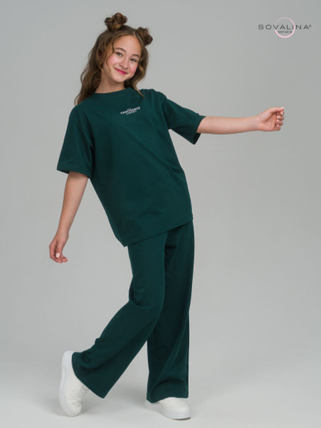 Комплект одежды Девочки SOVAlina Повседневный брючный зеленый, еловый лес, размер 134 Трикотаж ...