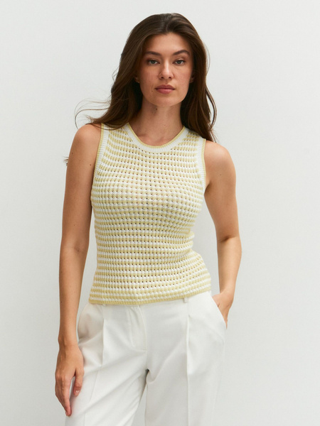 Топ Женский DAMtex лимонный, белый, размер 40, 42 Трикотаж Без рукавов ...