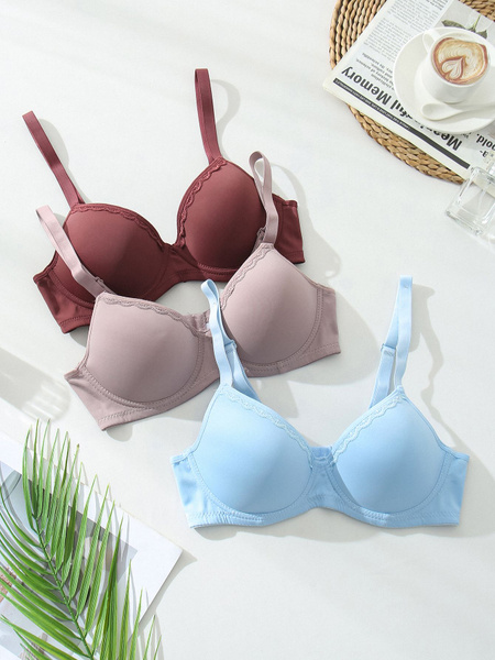 Бюстгальтер Женский, размер 75B бело-синий, коричневый Крючки Кружево регулировка бретелей по ...