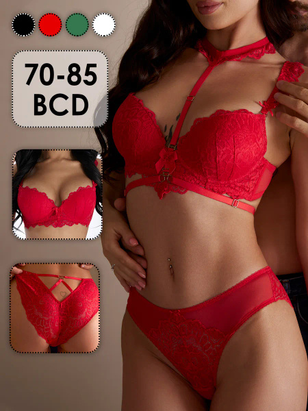 Комплект белья Женский PROVOCATION lingerie красный Крючки, Резинка на косточках, пуш-ап Нейлон ...