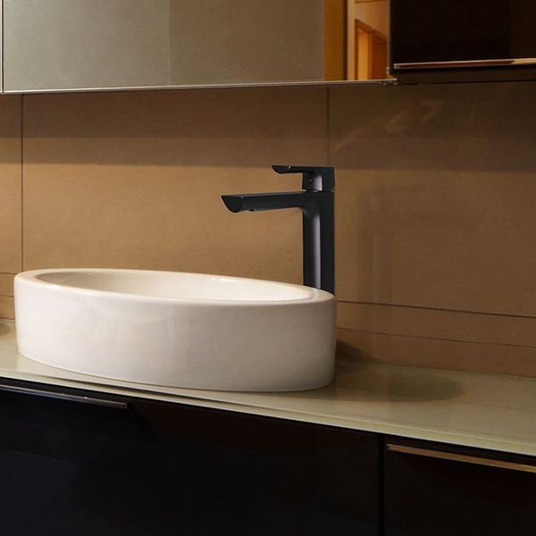 LM7209BL Ursus Смеситель для умывальника высокий монолитный, lдонный клапан Click/Clack, черный ...