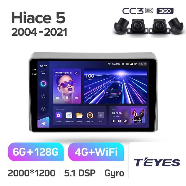 Магнитола Toyota Hiace XH10 H200 5 2004-2021 Teyes CC3 2K 360 6/128GB штатная магнитола круговой ...