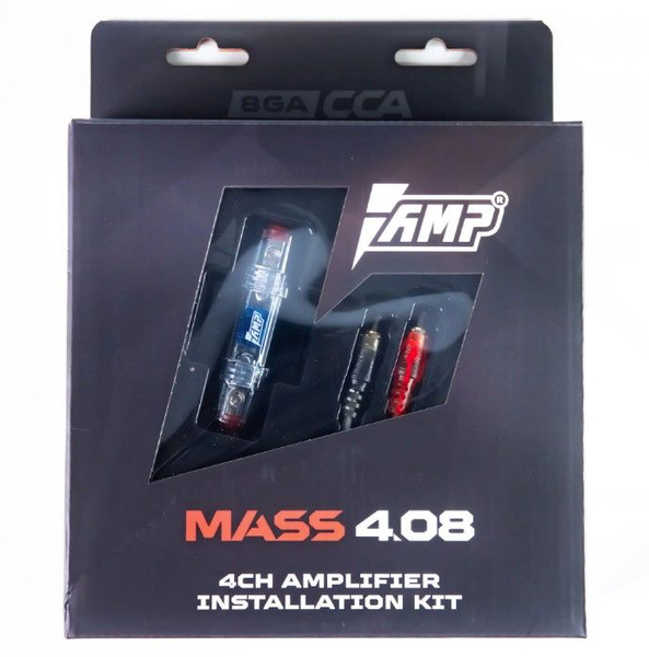 Набор проводов AMP MASS 4.08 для 4х канального усилителя 8AWG, 4RCA-4RCA, акустич. кабель CCA ...