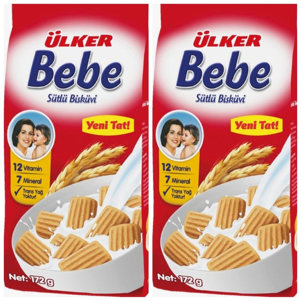 Печенье ULKER BEBE детское молочное, 344 гр (две упаковки по 172 гр ...