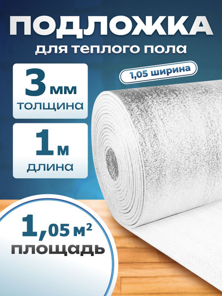 Подложка фольгированная Profi 3 мм 1,05х1 м для пола, стен утеплитель ...