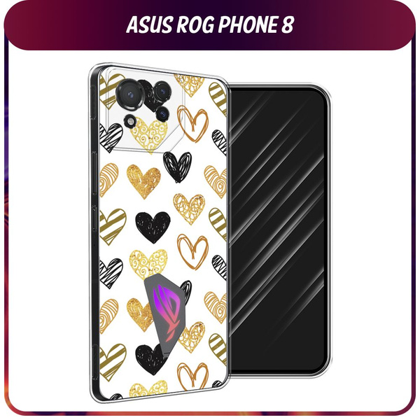 Силиконовый чехол на Asus ROG Phone 8 / Асус Рог Фон 8 "Фон из сердечек ...