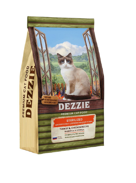 DEZZIE Sterilized сухой корм для взрослых стерилизованных кошек Индейка ...