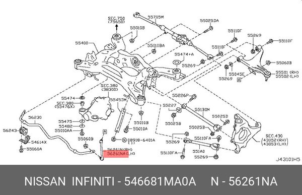 Стойка стабилизатора зад лев Nissan 54668-1MA0A - купить по доступным ...