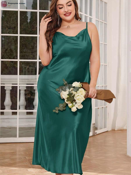 Ночная сорочка Женский KERNA Искусственный шелк, размер 54 зеленый Без рукавов Китай, рост 155 ...