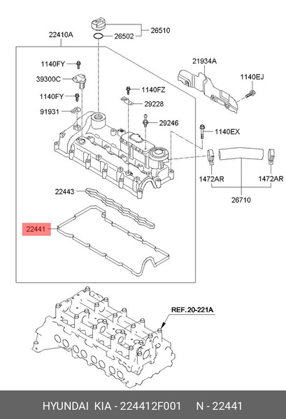 Прокладка клапанной крышки двигателя Hyundai-KIA 224412F001 - Hyundai ...