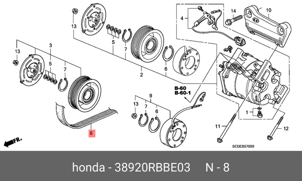 Ремень поликлиновый 7pk1750 Honda 38920-RBB-E03 - Honda арт. 38920-RBB ...