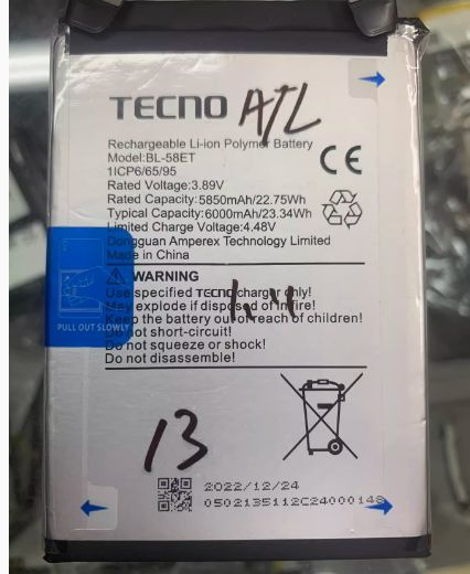 Подходит для Tecno pova 5 Аккумулятор BL-58ET Аккумулятор - купить с ...