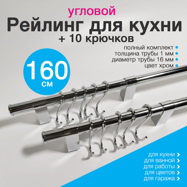 Рейлинг для кухни Greendax, 178х4.8х2 см, Металл купить по низкой цене ...