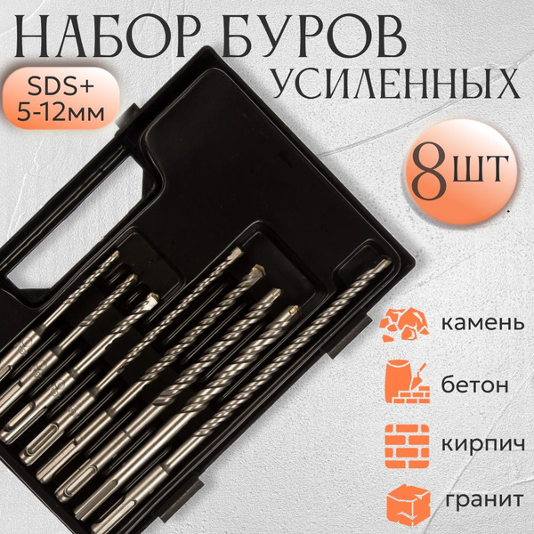 Набор буров усиленных в кейсе для перфоратора Gigant (5-12мм SDS-plus ...