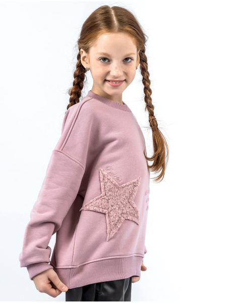 Свитшот Девочки Valini Нашивки пудровый Без застежки Хлопок, Полиэстер, размер 158 свободный ...