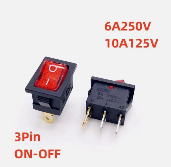 Кнопка автомобильная 6А 250V 10A 125V с подсветкой, трехконтактная 2 ...