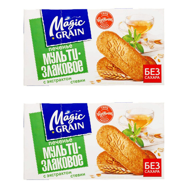 Magic Grain Печенье Мультизлаковое, стевия, 150 г, 2 уп - купить с доставкой по выгодным ценам в ...