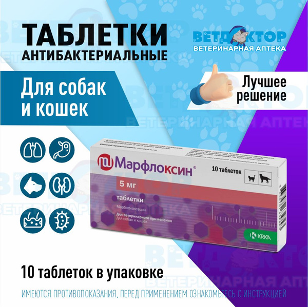 Антибиотик для собак и кошек KRKA Марфлоксин 5мг №10 таблетки - купить ...