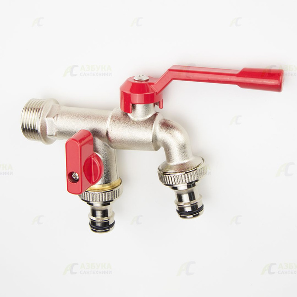 Кран шаровой двойной 3/4х3/4х3/4 водоразборный, с коннектором для ...