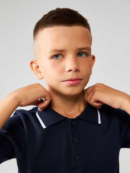 Поло Мальчики Axima синий Короткий, размер 140 Трикотаж Однотонный прямой Повседневный Китай ...