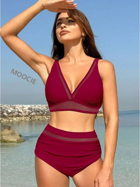 Купальник раздельный Женский MOOCIE красновато-бордовый, размер 52 Плавание, SUP-серфинг ...