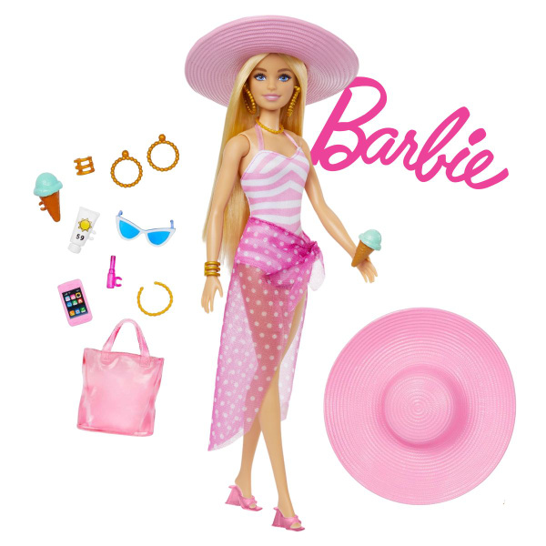 Кукла Barbie Mattel HPL73 блондинка Барби в купальнике и с аксессуарами ...