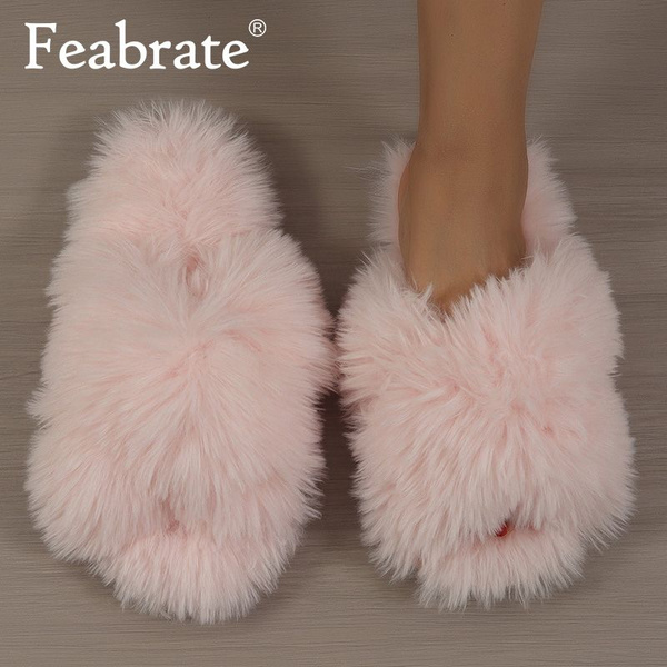 Тапочки Женский Feabrate, размер 39, 40 розовый Круглый нос Без каблука Без застёжки Зима купить ...