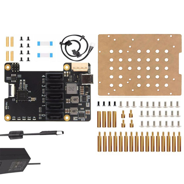 X1009 PCIe to 5 Port SATA Shield с корпусом для Raspberry Pi 5 EU Plug ...