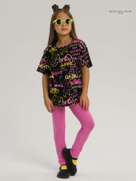 Комплект одежды Девочки SOVAlina Повседневный двойка, с легинсами черный, розовый, размер 116 ...