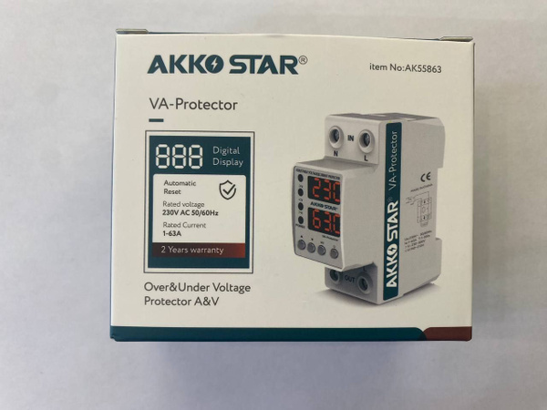 Реле напряжения AKKO STAR VA-Protector 1-63A купить на OZON по низкой ...